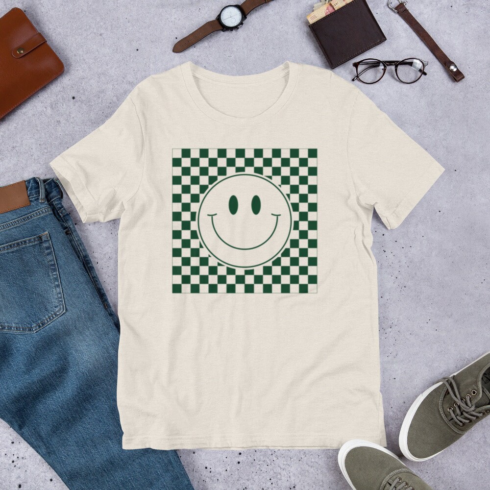 Smiley Face Checkered T-shirt - Etsy