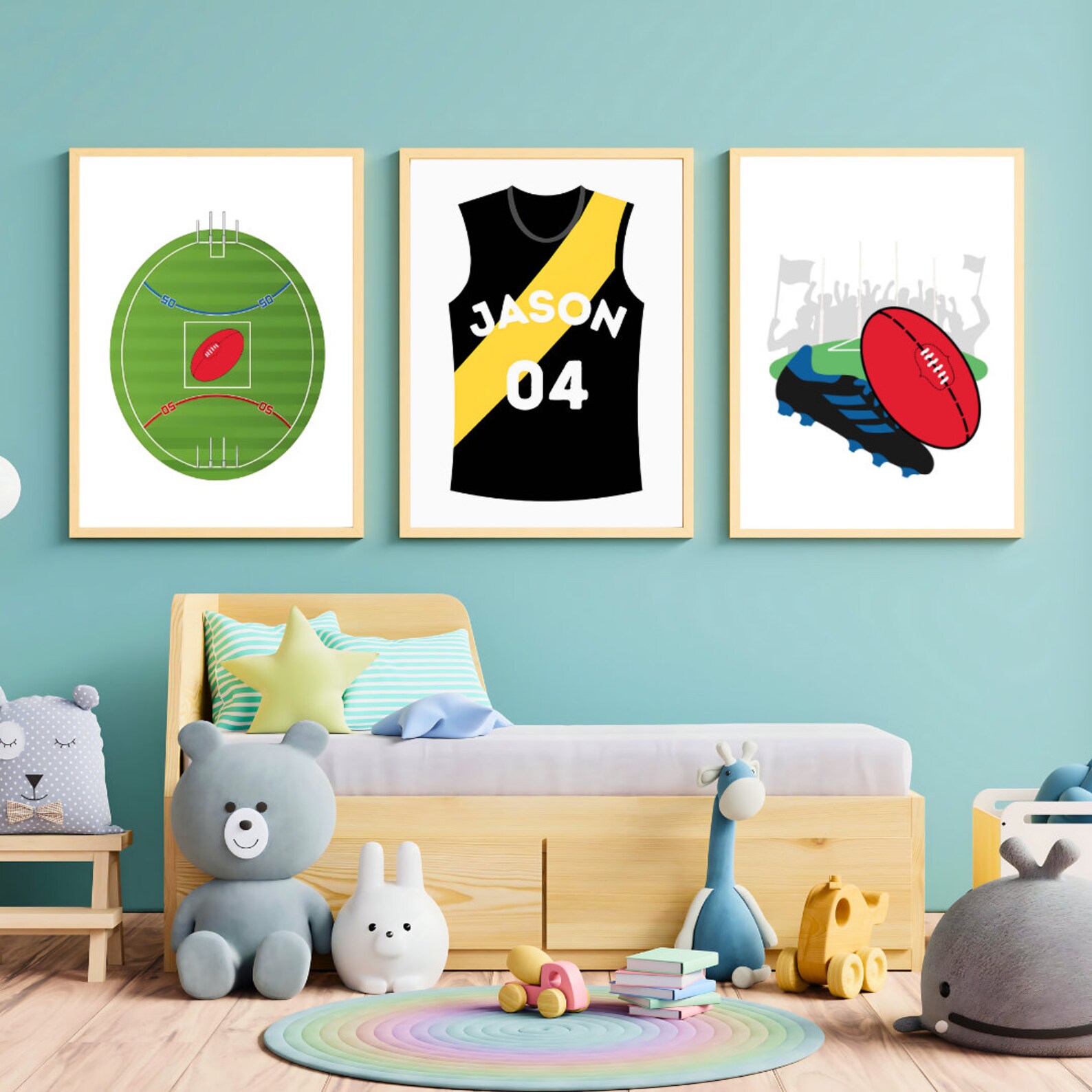 Personalized Name AFL Football Modern Gallery Wall Set, Digital Prints ...