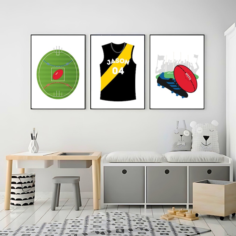 Personalized Name AFL Football Modern Gallery Wall Set, Digital Prints ...