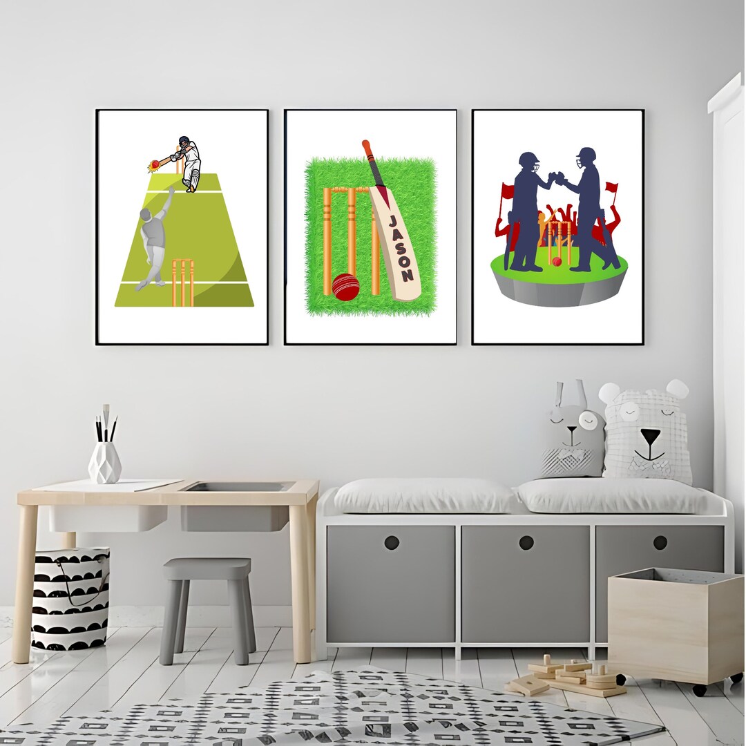 Set of 3 Cricket Digital Prints Personalized, Cricket Art, Cricket Wall ...