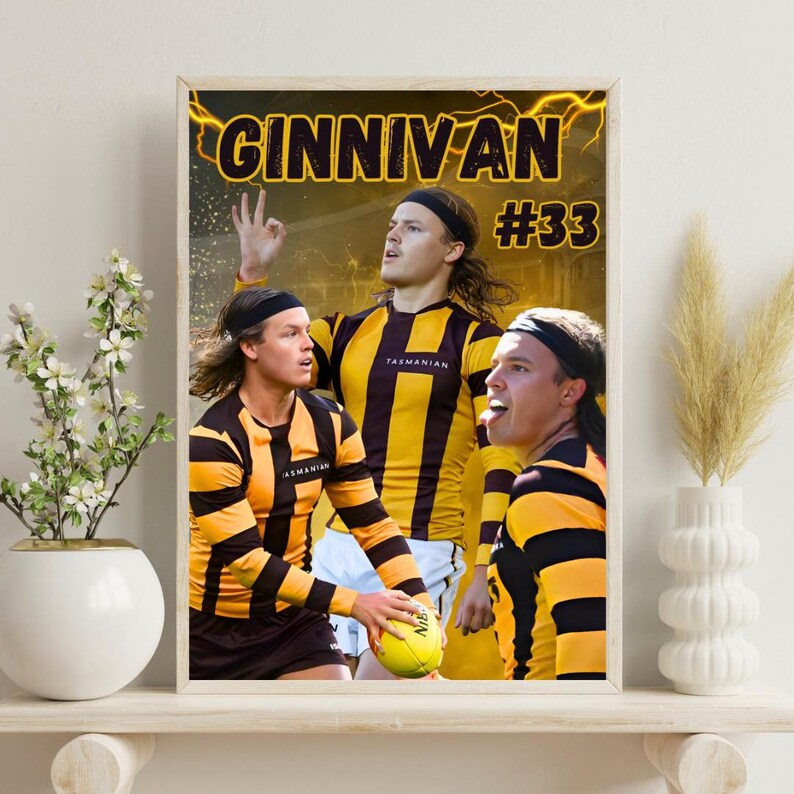Jack Ginnivan Hawthorn AFL Poster, Metal Framed Print - Etsy
