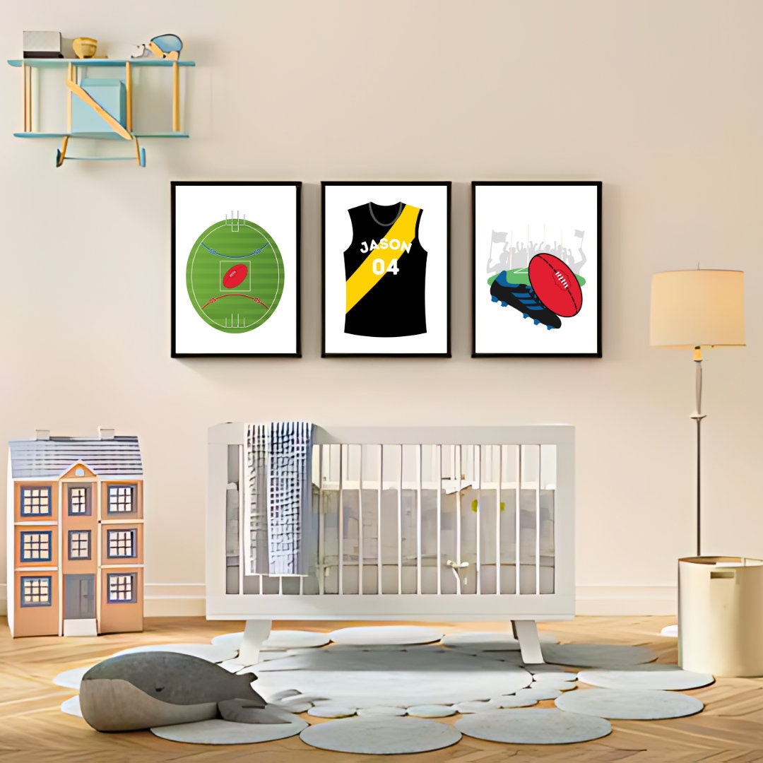 Personalized Name AFL Football Modern Gallery Wall Set, Digital Prints ...