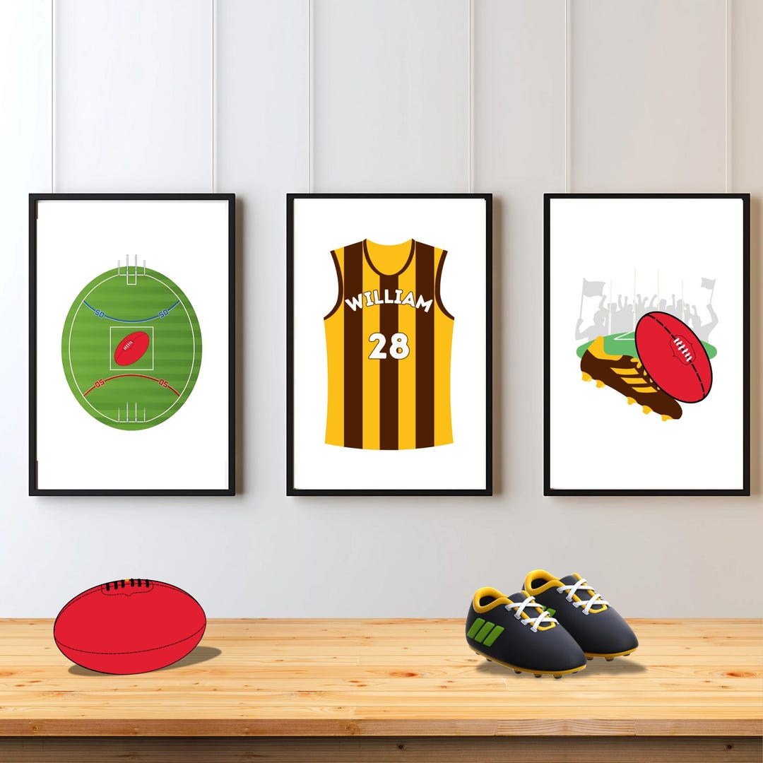 Personalized Name AFL Football Modern Gallery Wall Set, Hawthorn FC ...