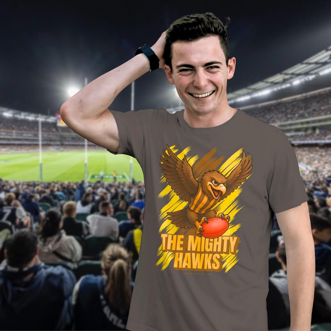 Hawthorn Hawks AFL T-shirt | 3D Modern Hawks Logo Tee | White Gildan ...