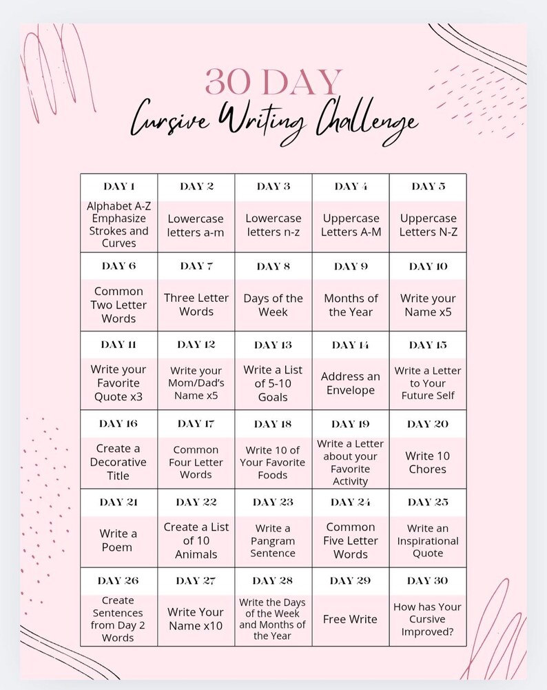30 Day Cursive Challenge - Etsy
