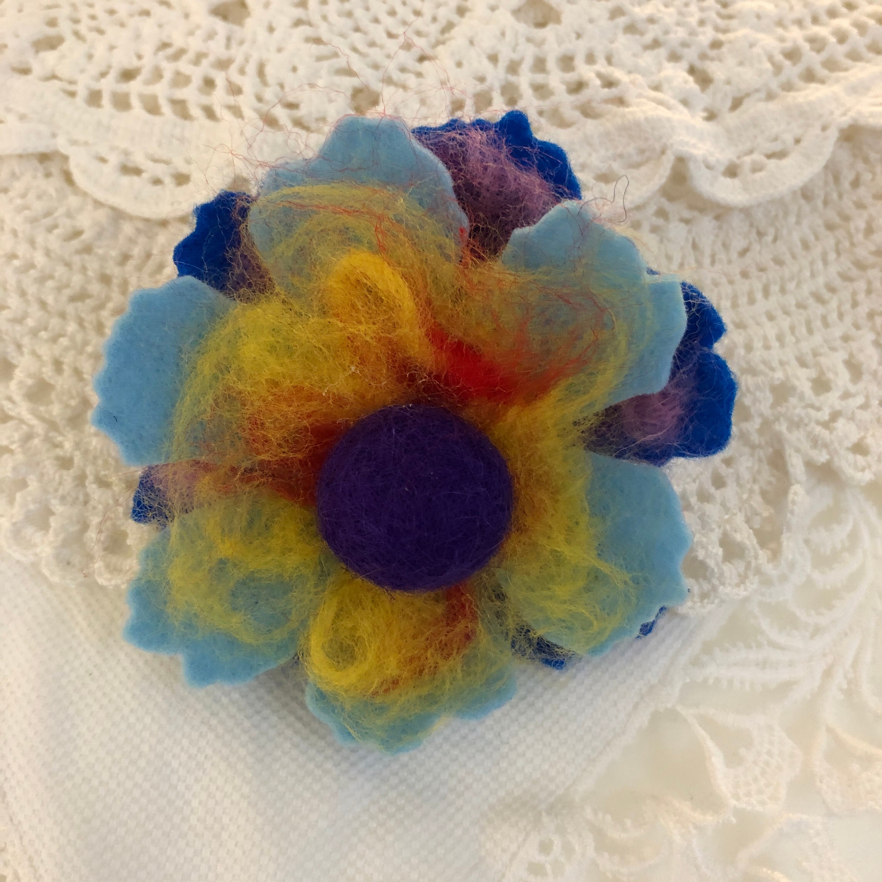 Blue Flower Petal Pin, Feltedflower Fiber, Hat Pin, Lapel Pin ...