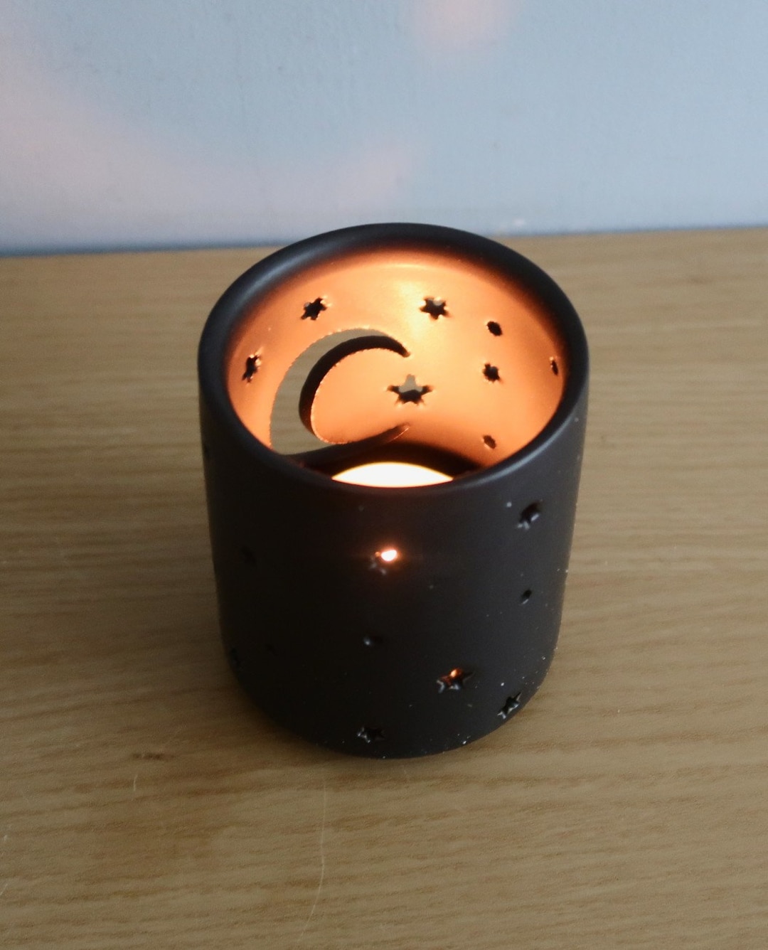 Moon and Stars Black Tea Light Holder With Candle Included - Etsy