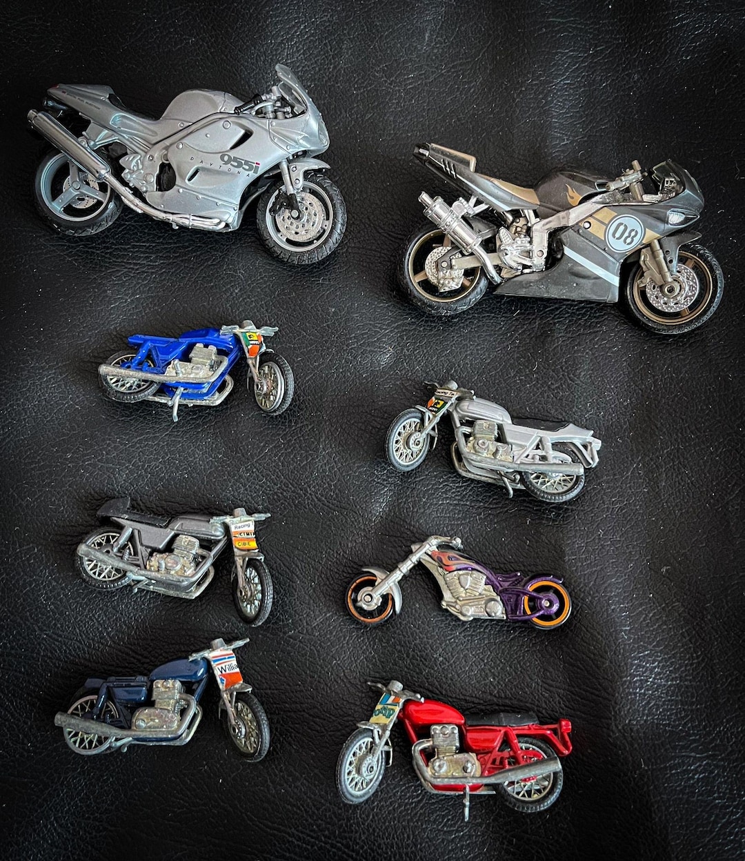 Collection of Miniature Motorcycle Figurines Vehicle Motorbike Road ...