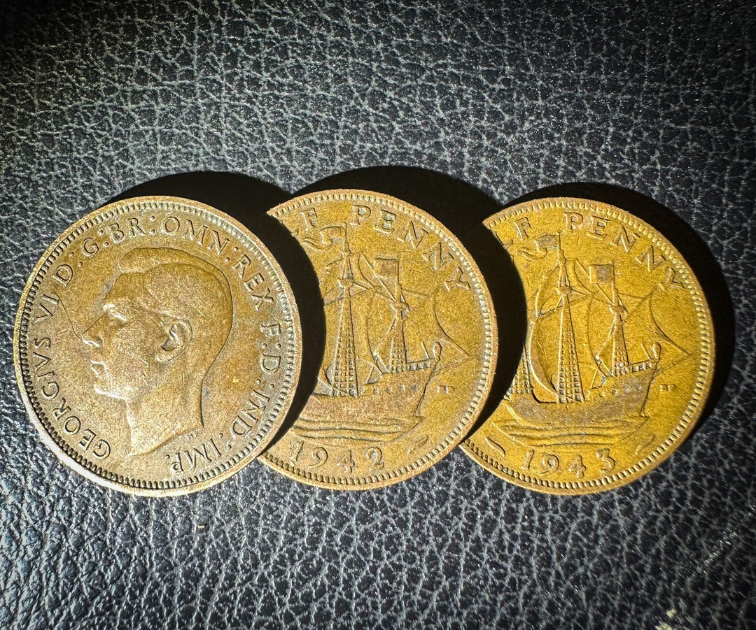 WW2 Coins, King George VI Coin, 1941, 1942, 1943 British Half Penny ...