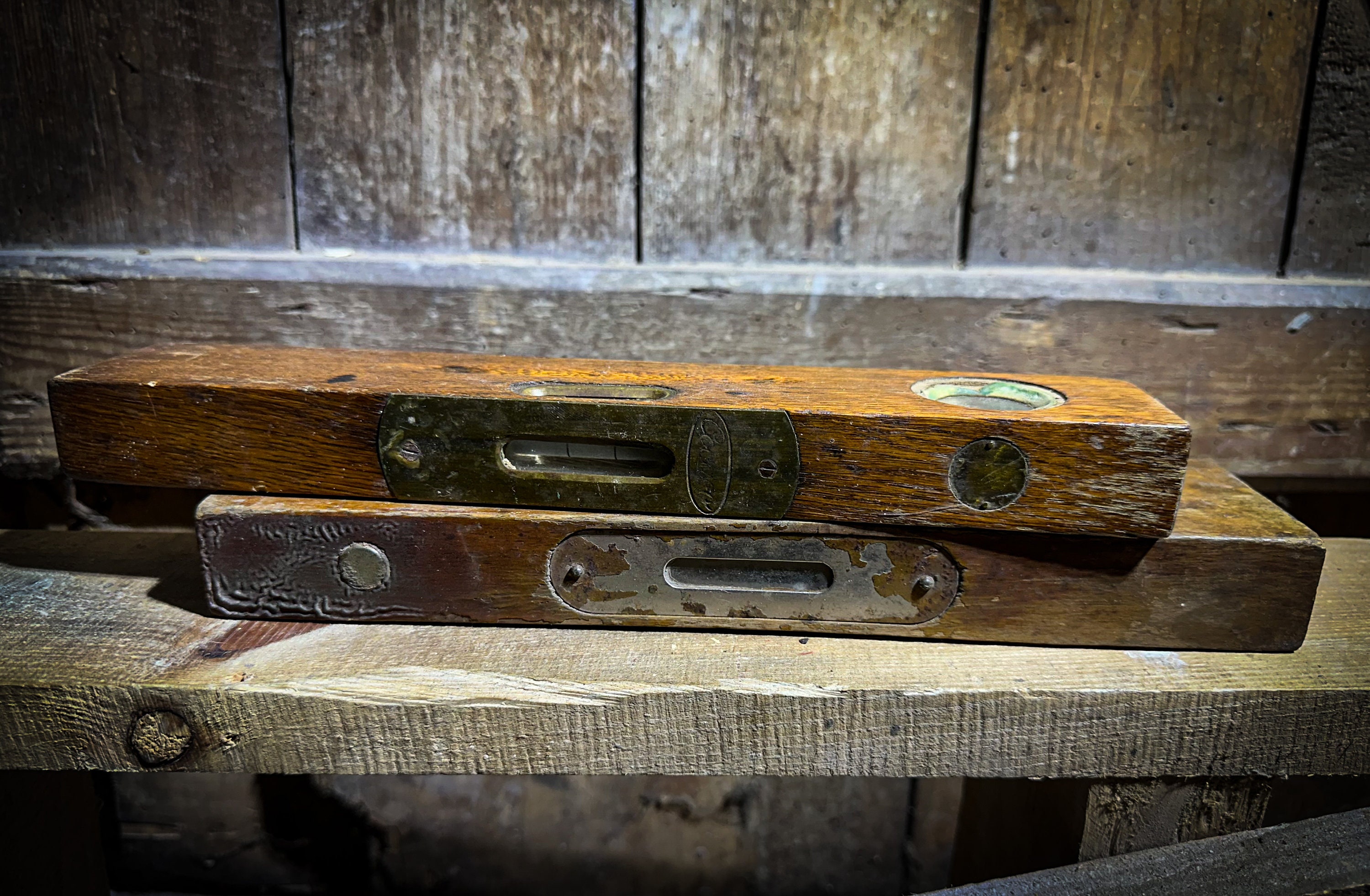 Set of 2 Antique Levels Wooden Tool Carpenter Instruments Collectible ...