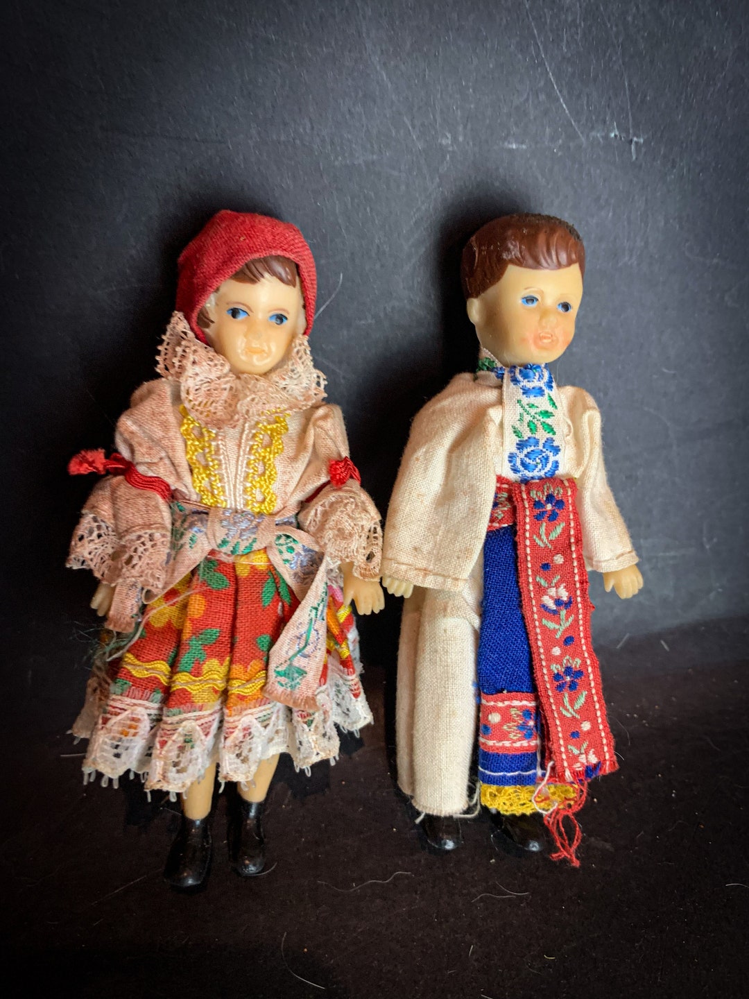 Vintage Pair or Small Rubber Dolls in National Textile Costumes. Girl ...