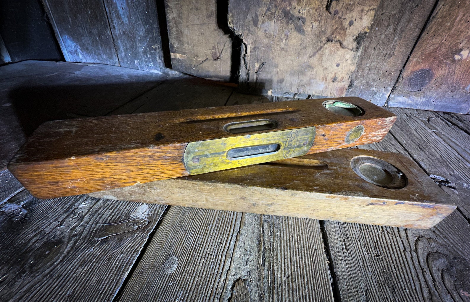 Set of 2 Antique Levels Wooden Tool Carpenter Instruments Collectible ...