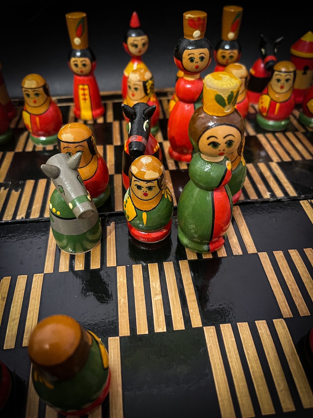 Original Matryoshka Chess Set. Wooden Chess Desk, Handmade Chess Pieces ...