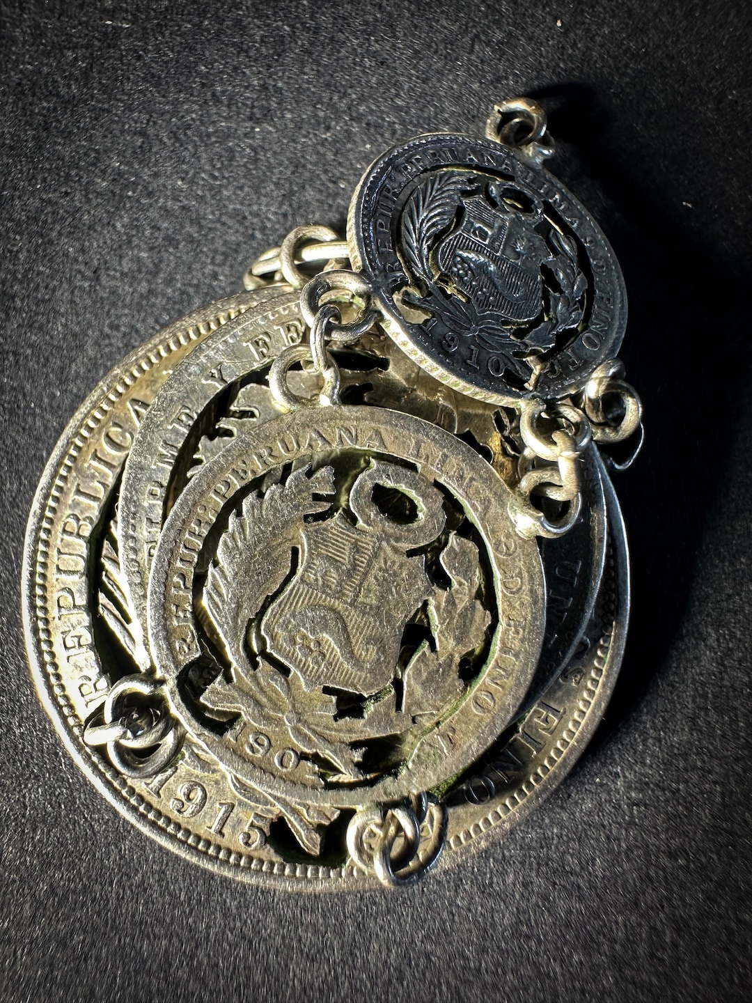 Antique Silver Chain, South America, Un SOL Silver, Peruvian Coins ...