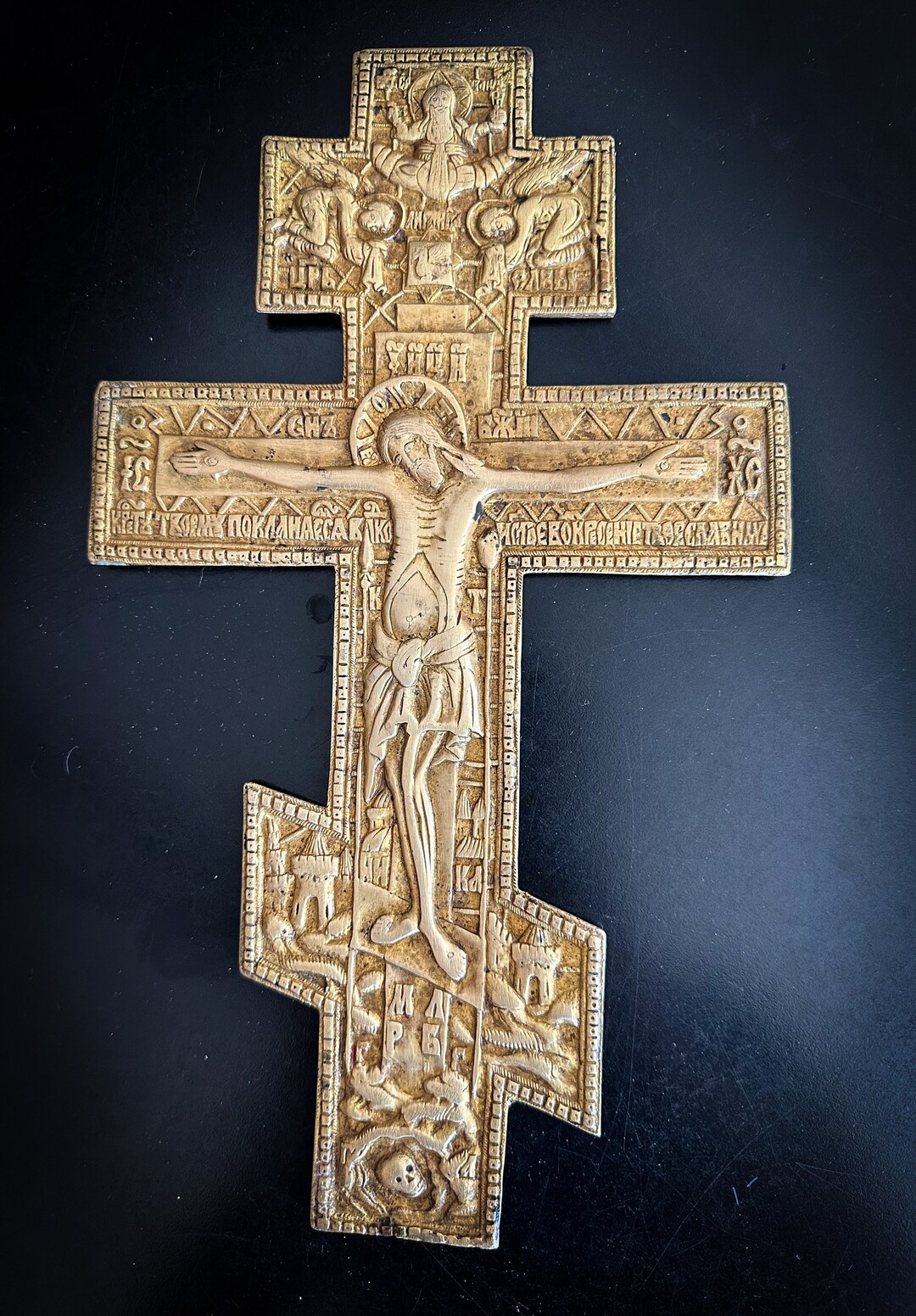 Antique Authentic Large Bronze Crucifix XVIII C Russian Empire Czarism ...