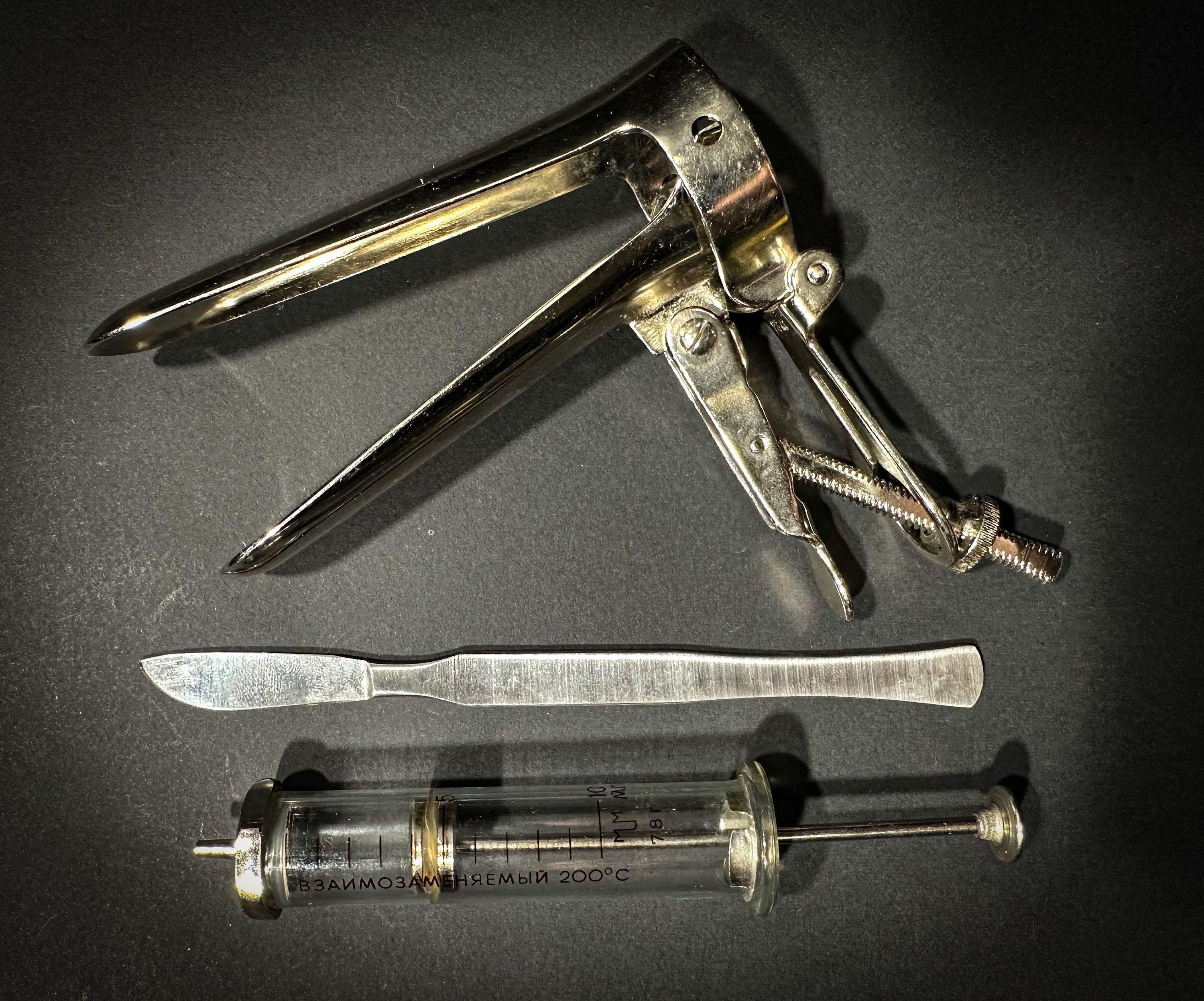 Vintage Medical Laboratory Surgical Tools - Scalpel, Syringe, Speculum ...
