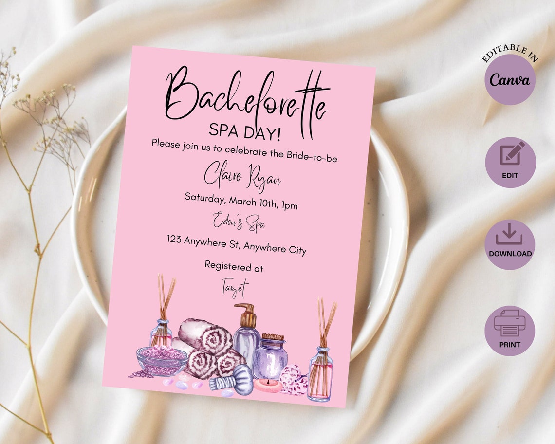 Spa Day Bachelorette Invitation, Spa Day Invite, Spa Bachelorette ...