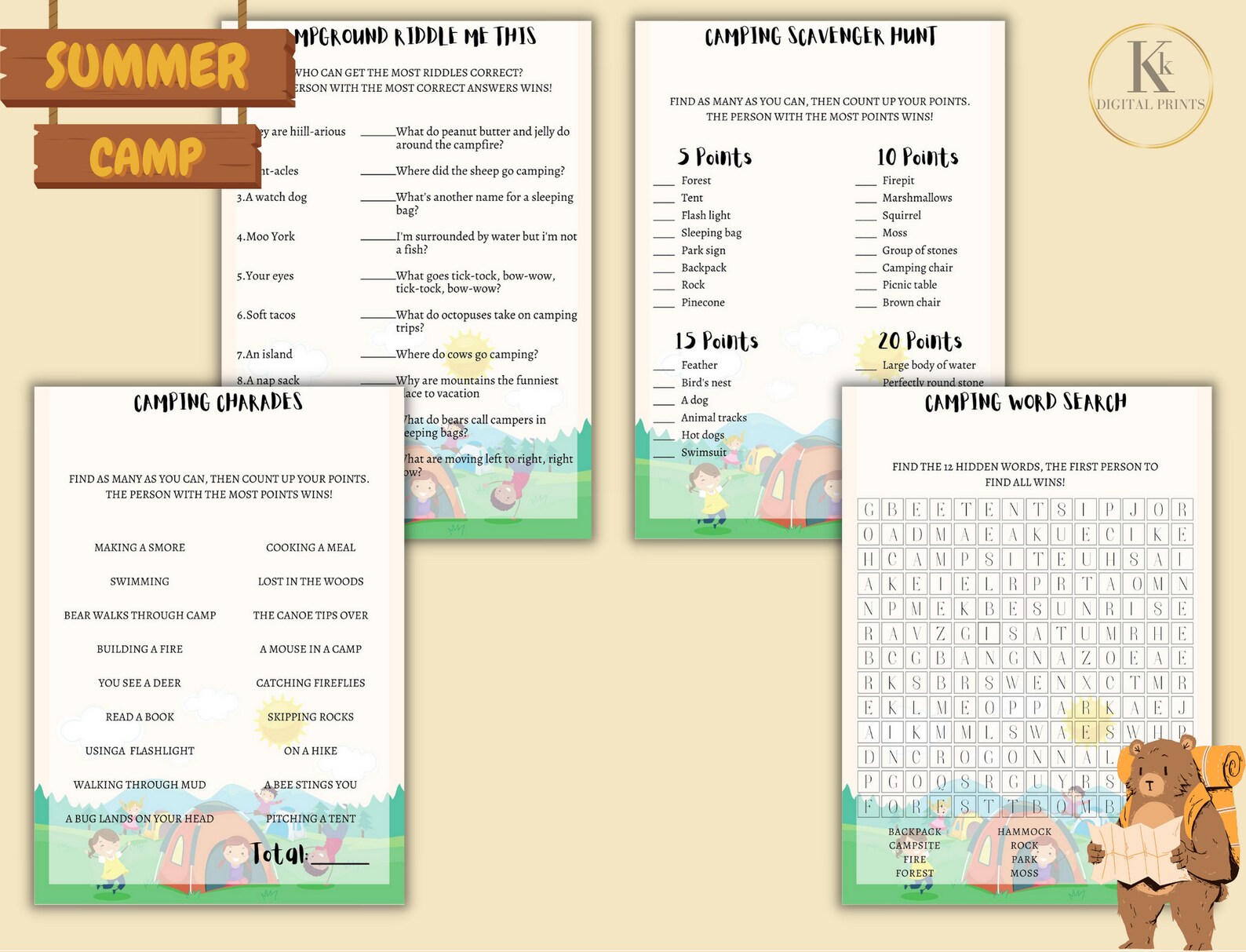 Camping Activity 7 Game Bundle, Camping Games, Backyard Games, Outdoor ...