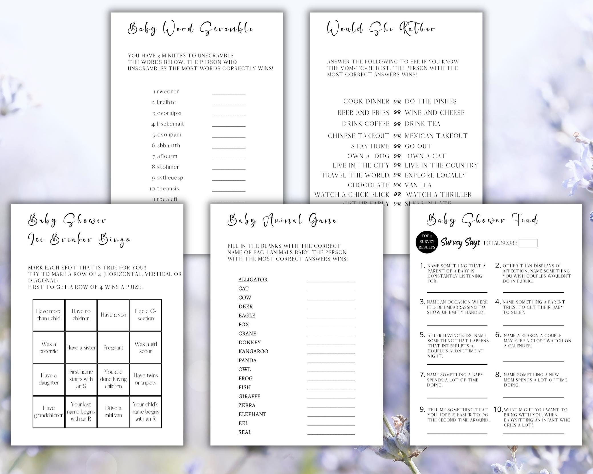 Modern Baby Shower Games, Baby Game Bundle, Shower Game Bundle, Game ...