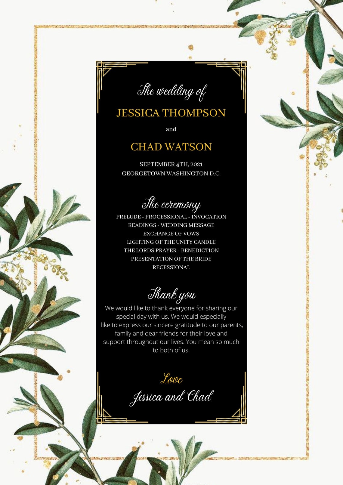 Wedding Program Templates, Black and Gold Wedding Template, Minimalist ...