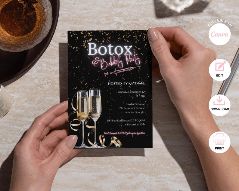Botox and Bubbly Party Invite, Botox Invitation, Aesthetic Nurse ...