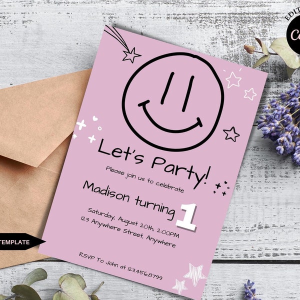 Smiley Face Birthday Invitations - Etsy