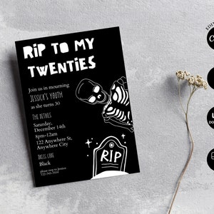 RIP to My Twenties Birthday Party Invitation, RIP Twenties, Skeletons ...
