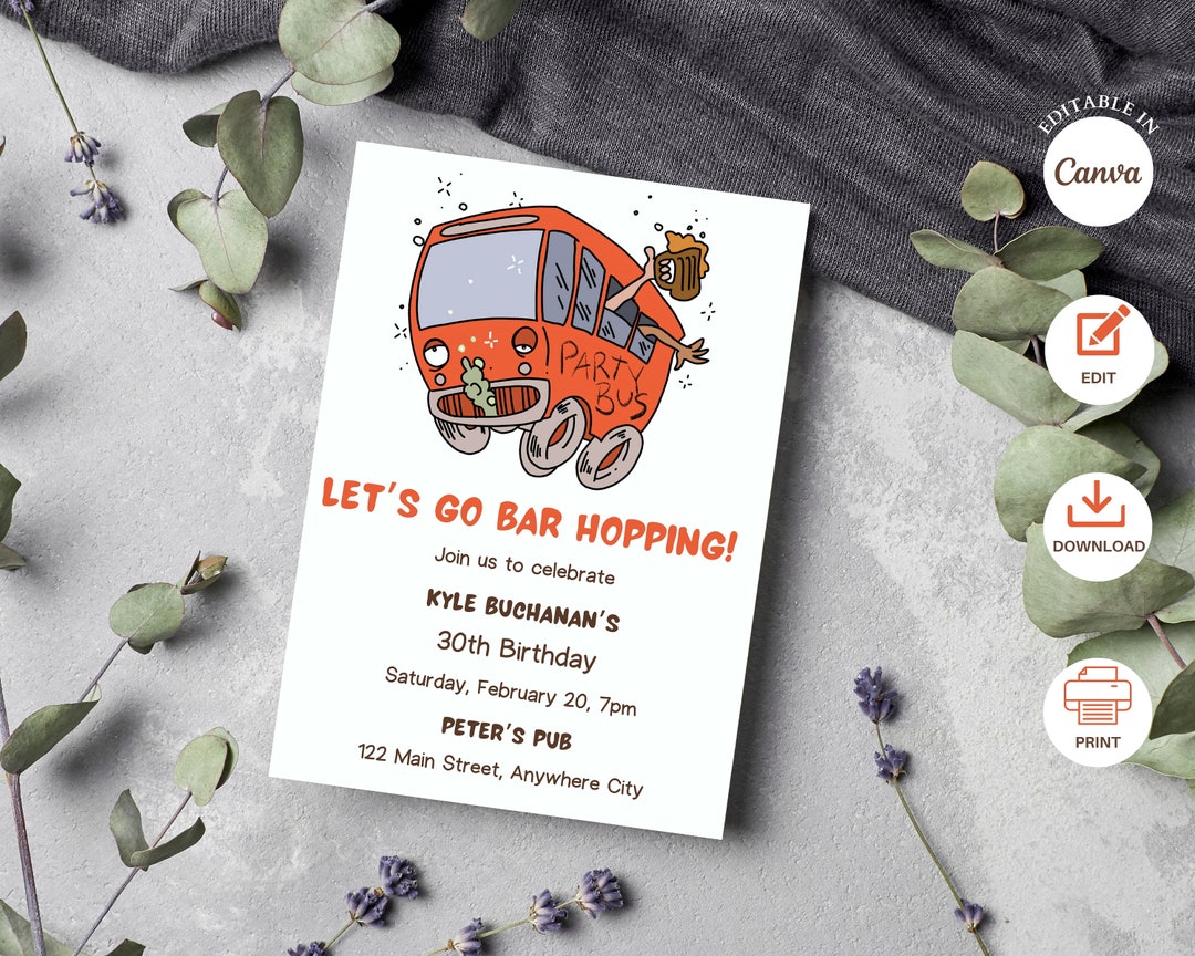 Lets Go Bar Hopping Birthday Party Invitation, Day Drinking, Birthday ...