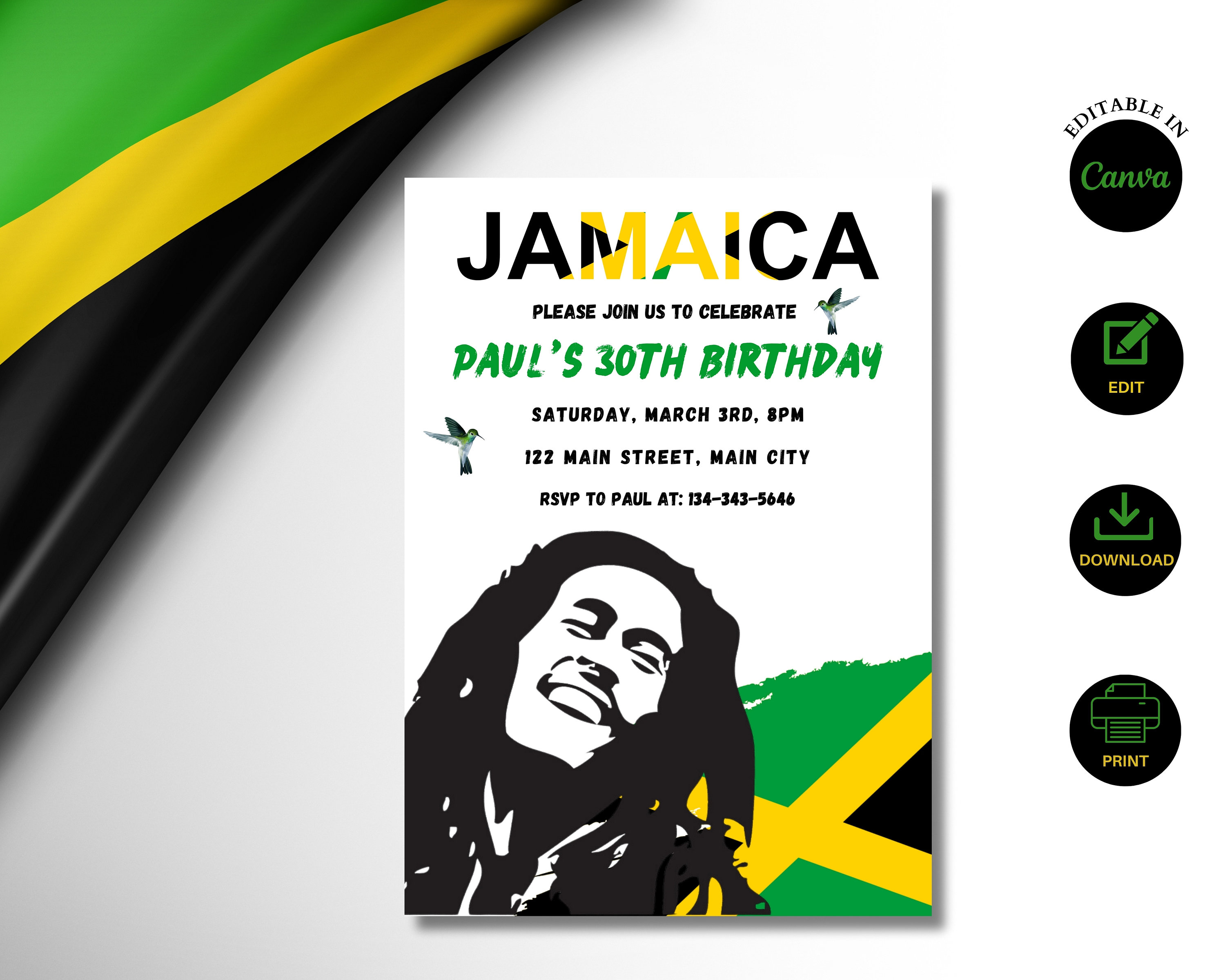 Jamaican Theme Birthday Invitation, Reggae Invitation, One Love ...