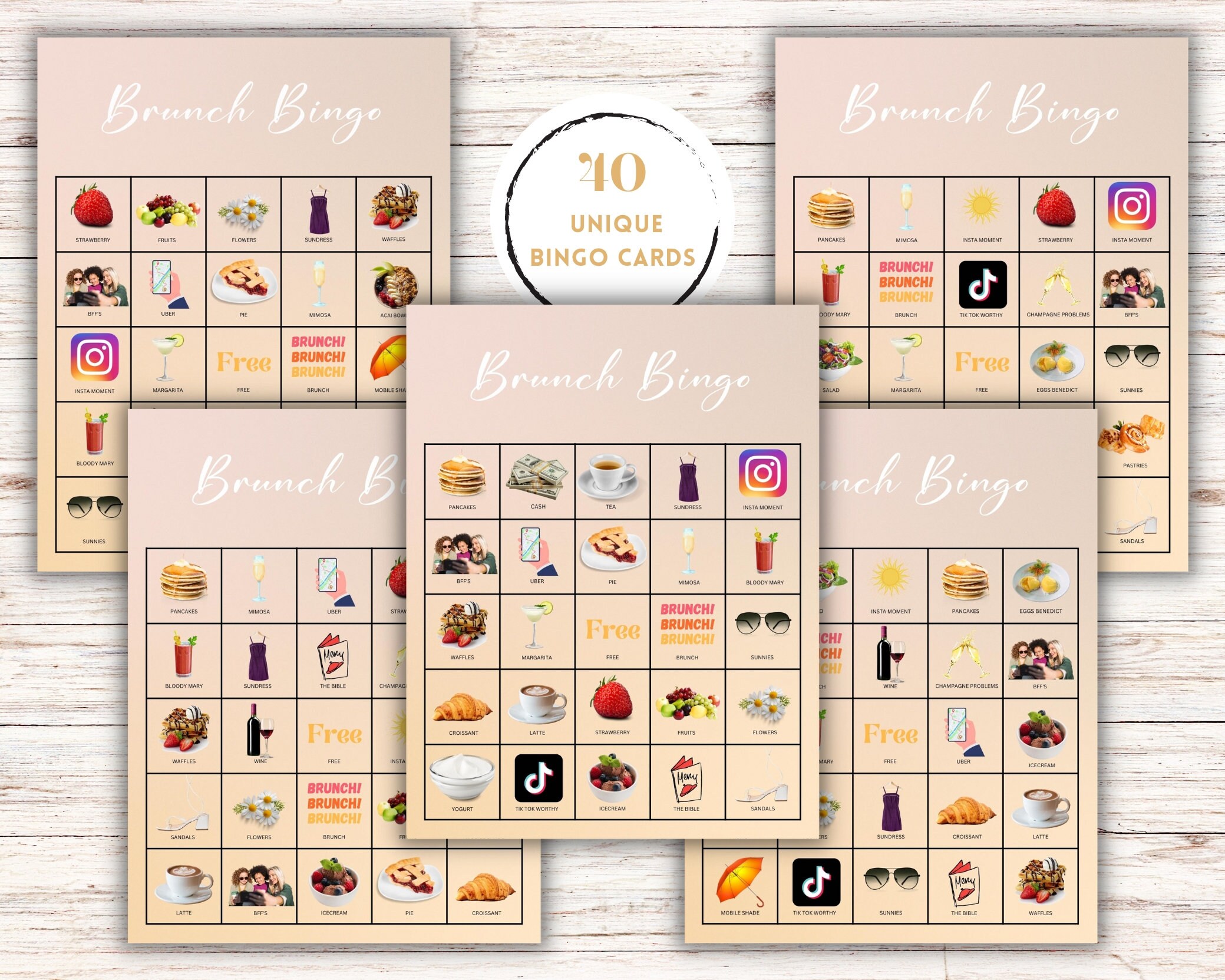 Brunch Bingo, Brunch Games, Bridal Shower, Baby Shower, Bingo Games ...