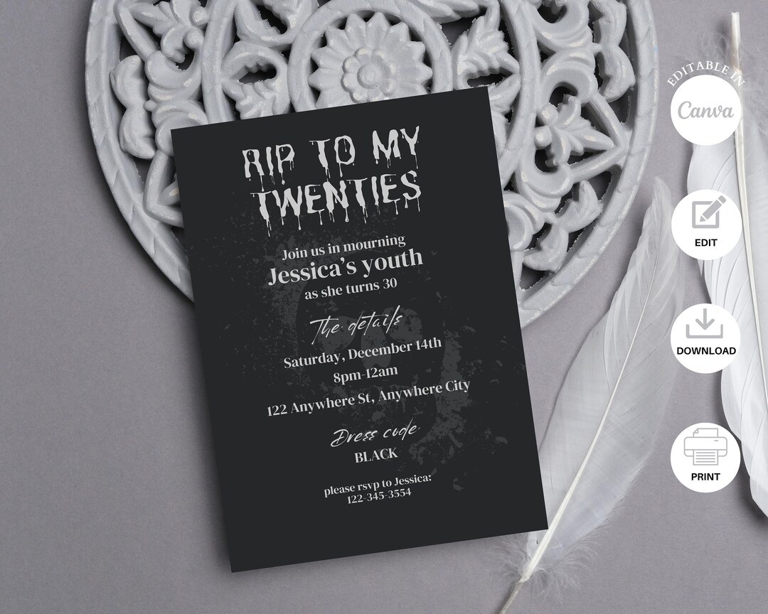 RIP to My Twenties Birthday Party Invitation, RIP Twenties, Skeletons ...