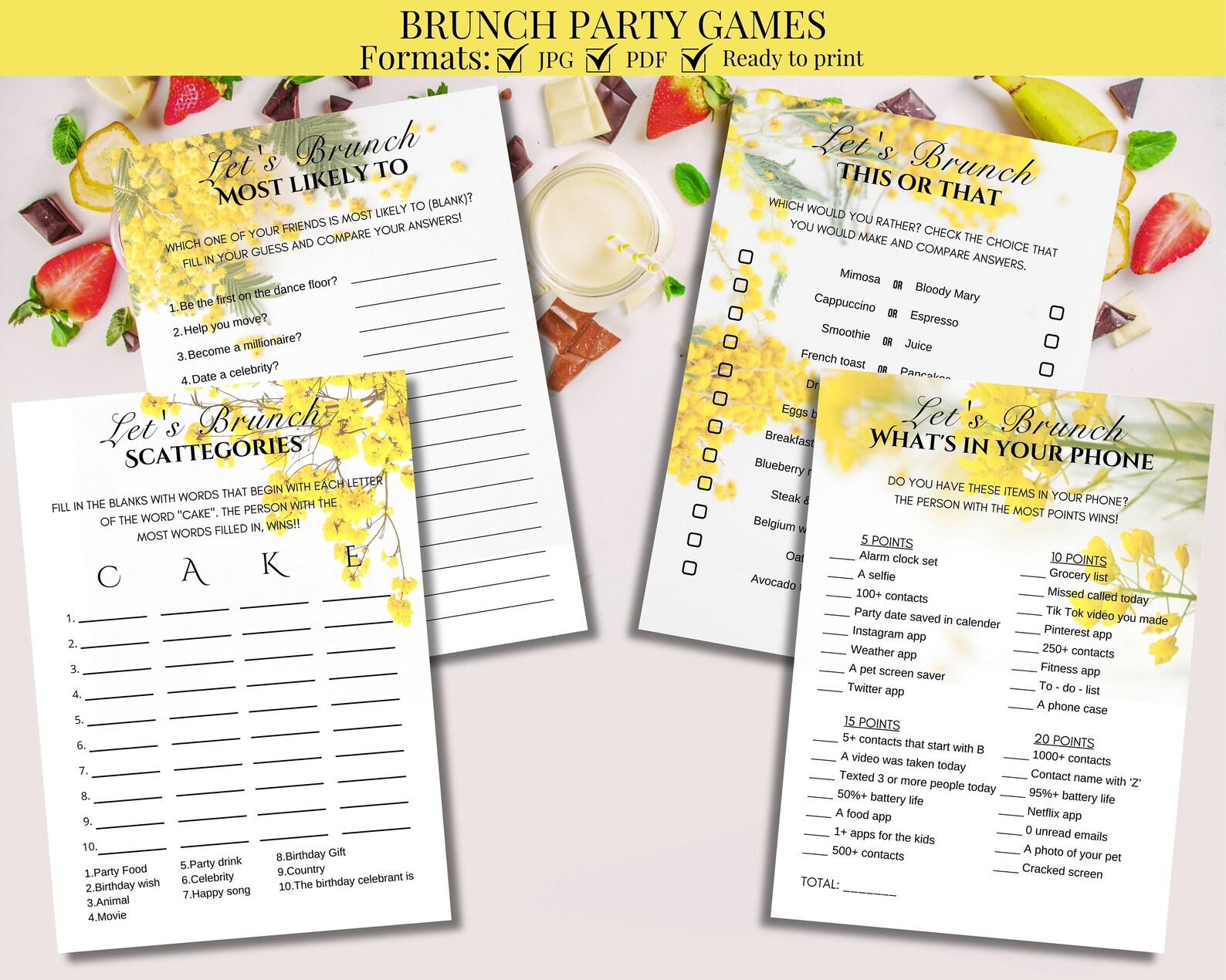 Brunch Party Games, Brunch Games, Bridal Shower Games, Hens Party ...