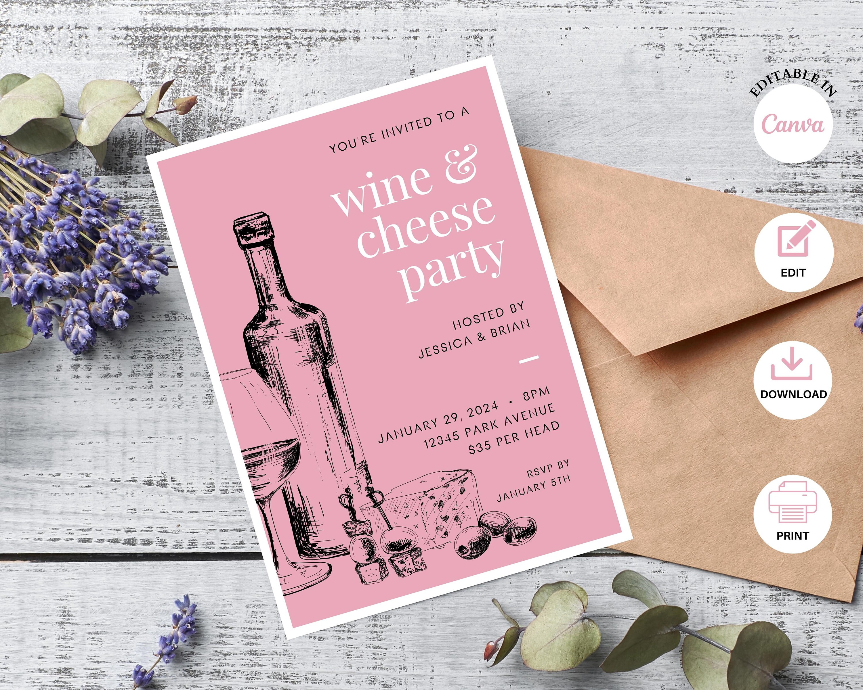 Wine and Cheese Tasting Party Invite, Wine and Charcuterie, Wine ...