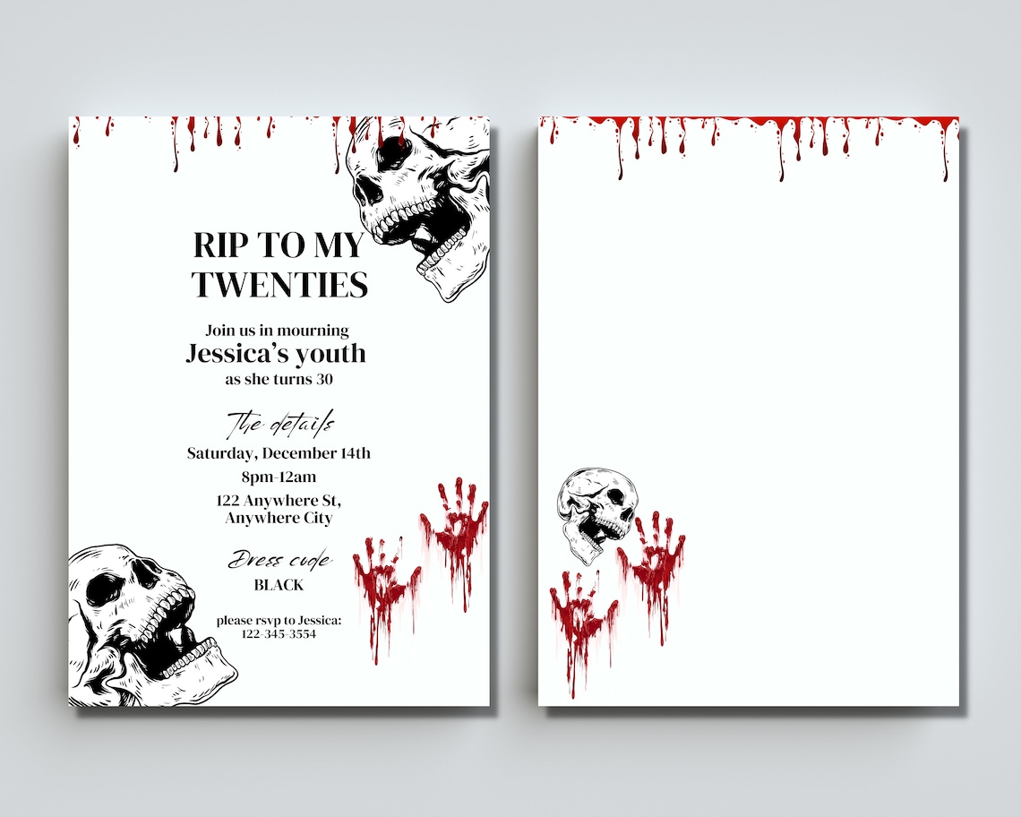 RIP to My Twenties Birthday Party Invitation, RIP Twenties, Skeletons ...