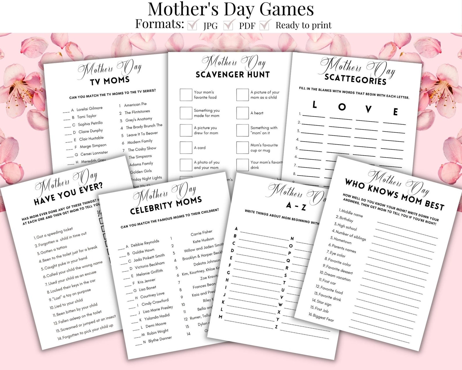 Mothers Day Games Bundle, Mothers Day, Mothers Day Brunch, Mothers Day ...