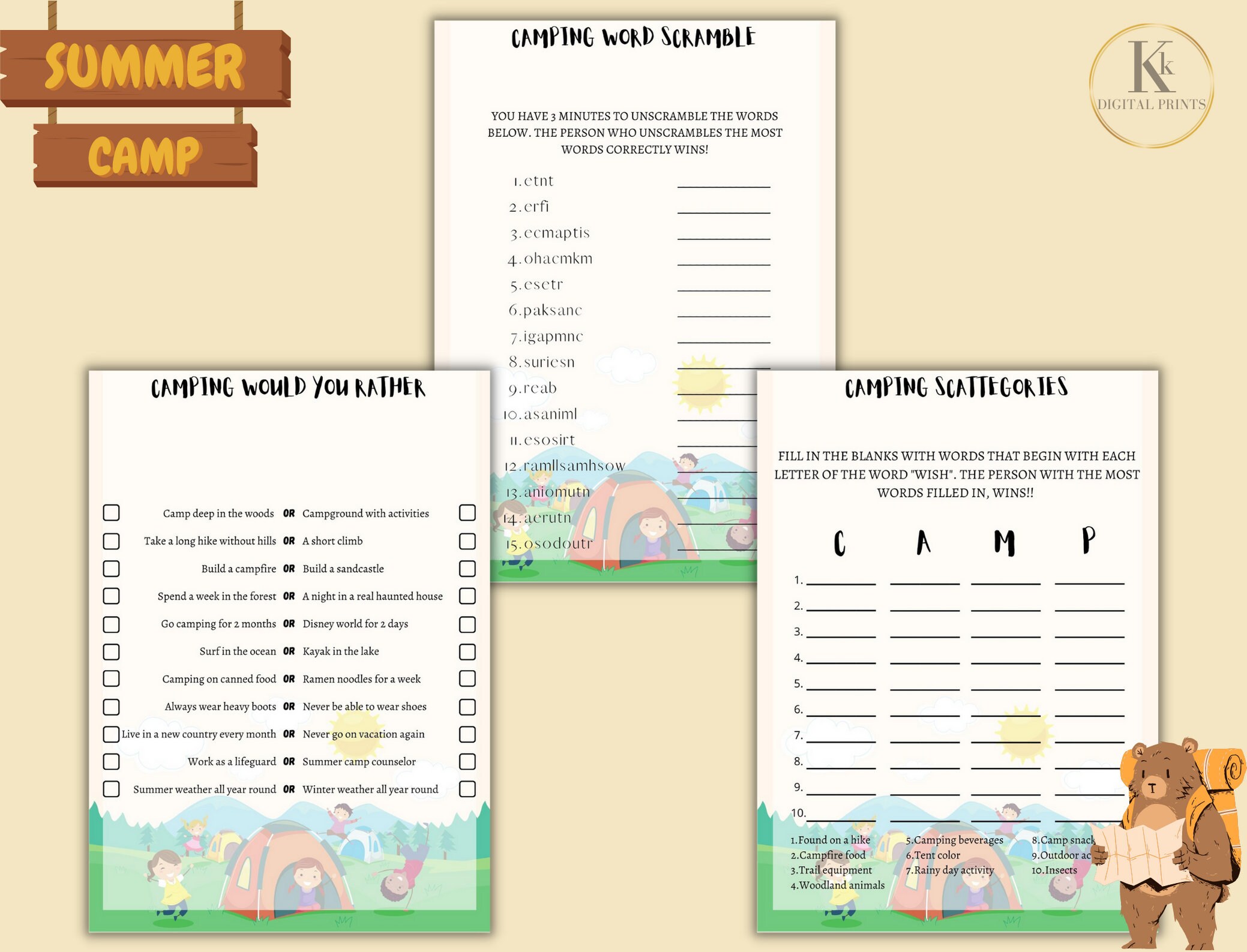 Camping Activity 7 Game Bundle, Camping Games, Backyard Games, Outdoor ...