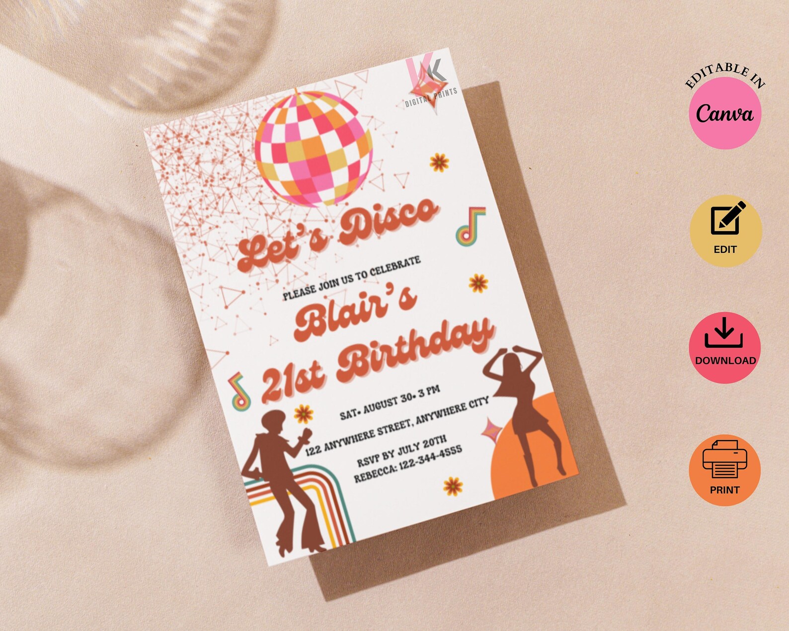 Retro Birthday Party Invitation, Retro Groovy Party Invite, 70s Disco ...