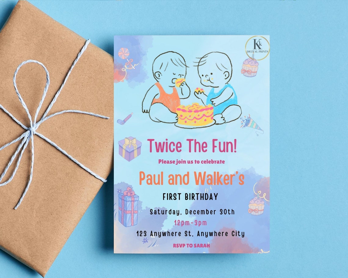 Twice the Fun Birthday Party Invite, Twins Birthday Invite, Twins Party ...
