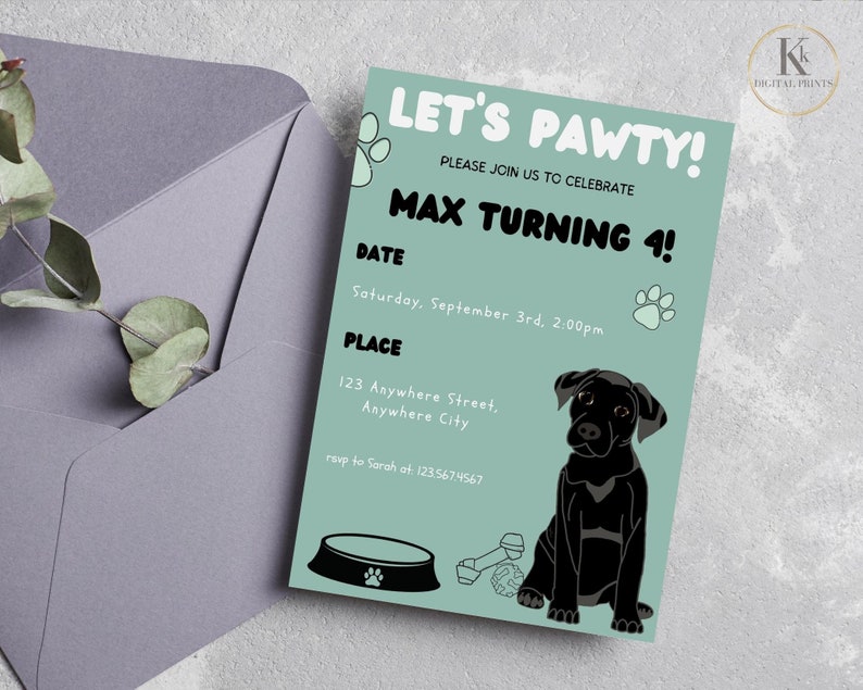 Editable Dog Birthday Party Invitation Lets Pawty Puppy - Etsy