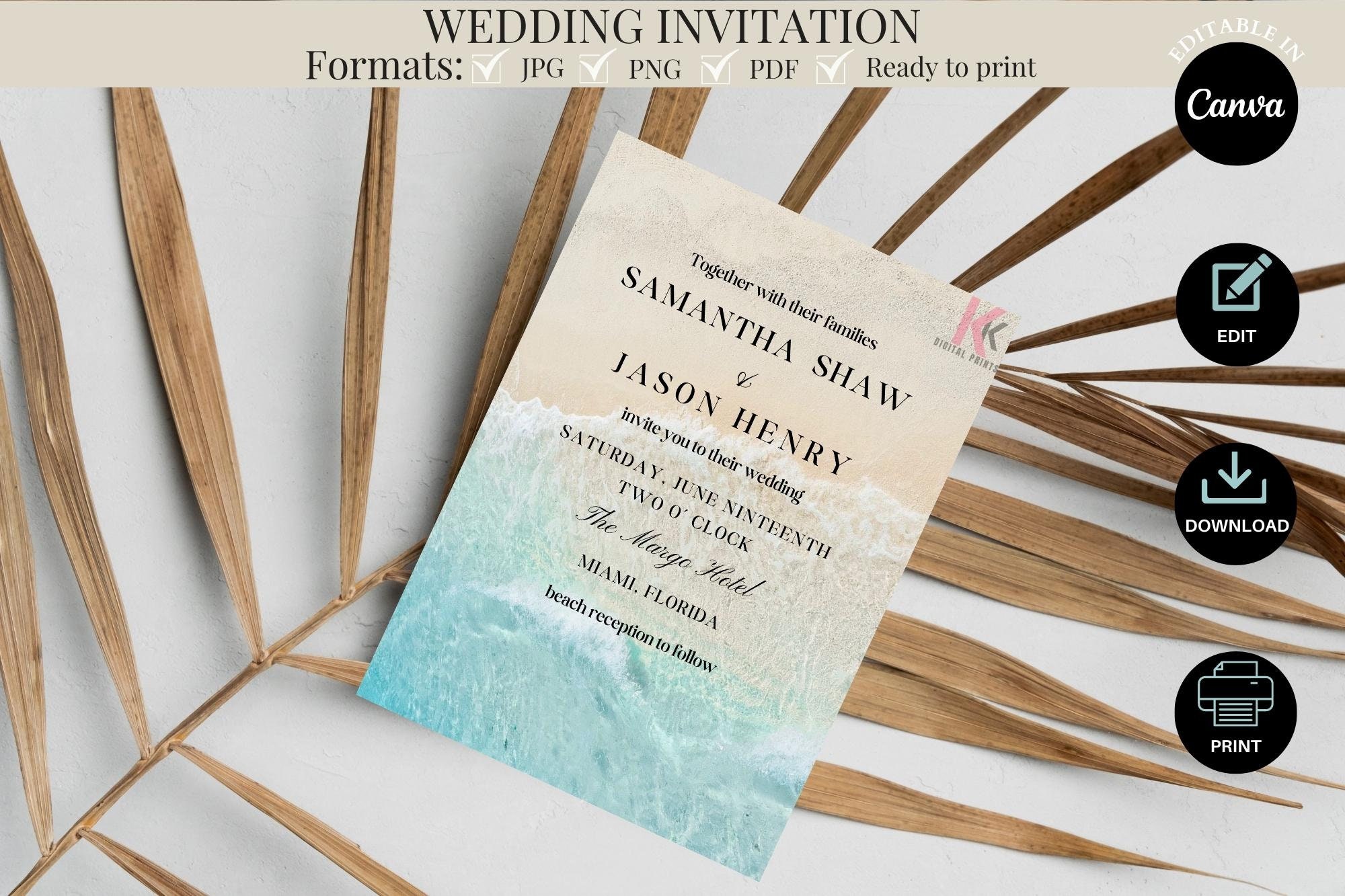 Romantic Beach Wedding Invitation, Beach Wedding, Tropical Wedding ...