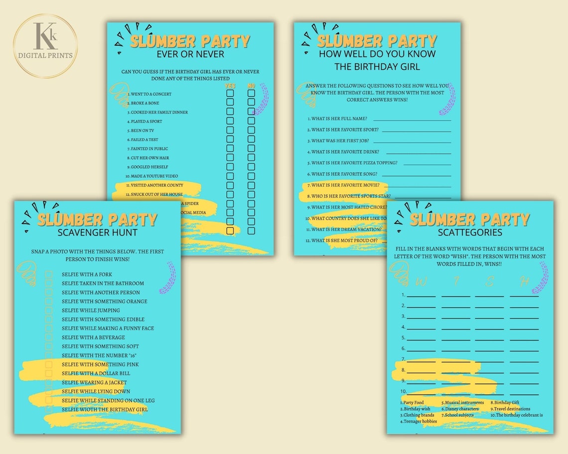 Teen Slumber Party Games Girl Birthday Birthday for Her - Etsy