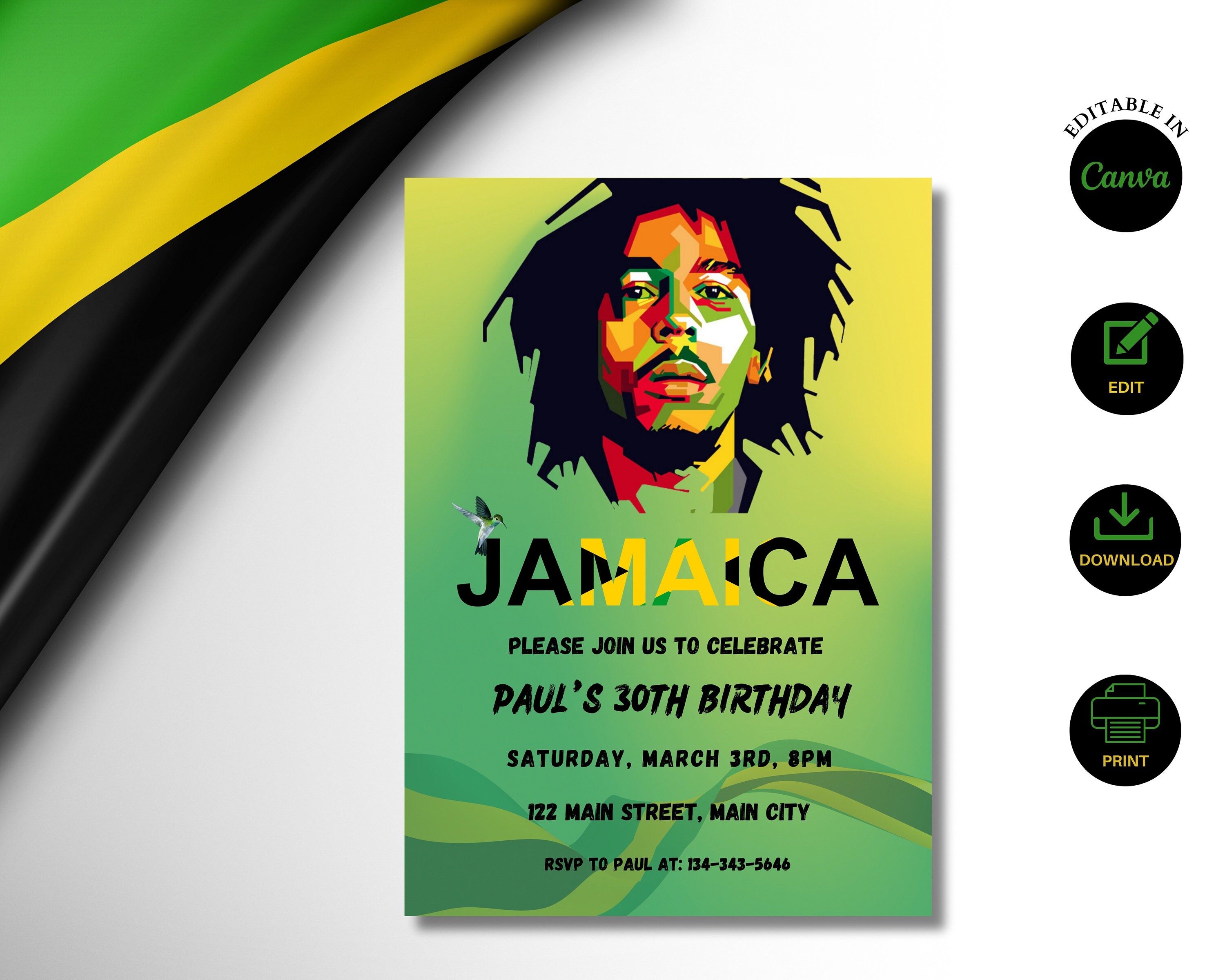 Jamaican Theme Birthday Invitation, Reggae Invitation, One Love ...
