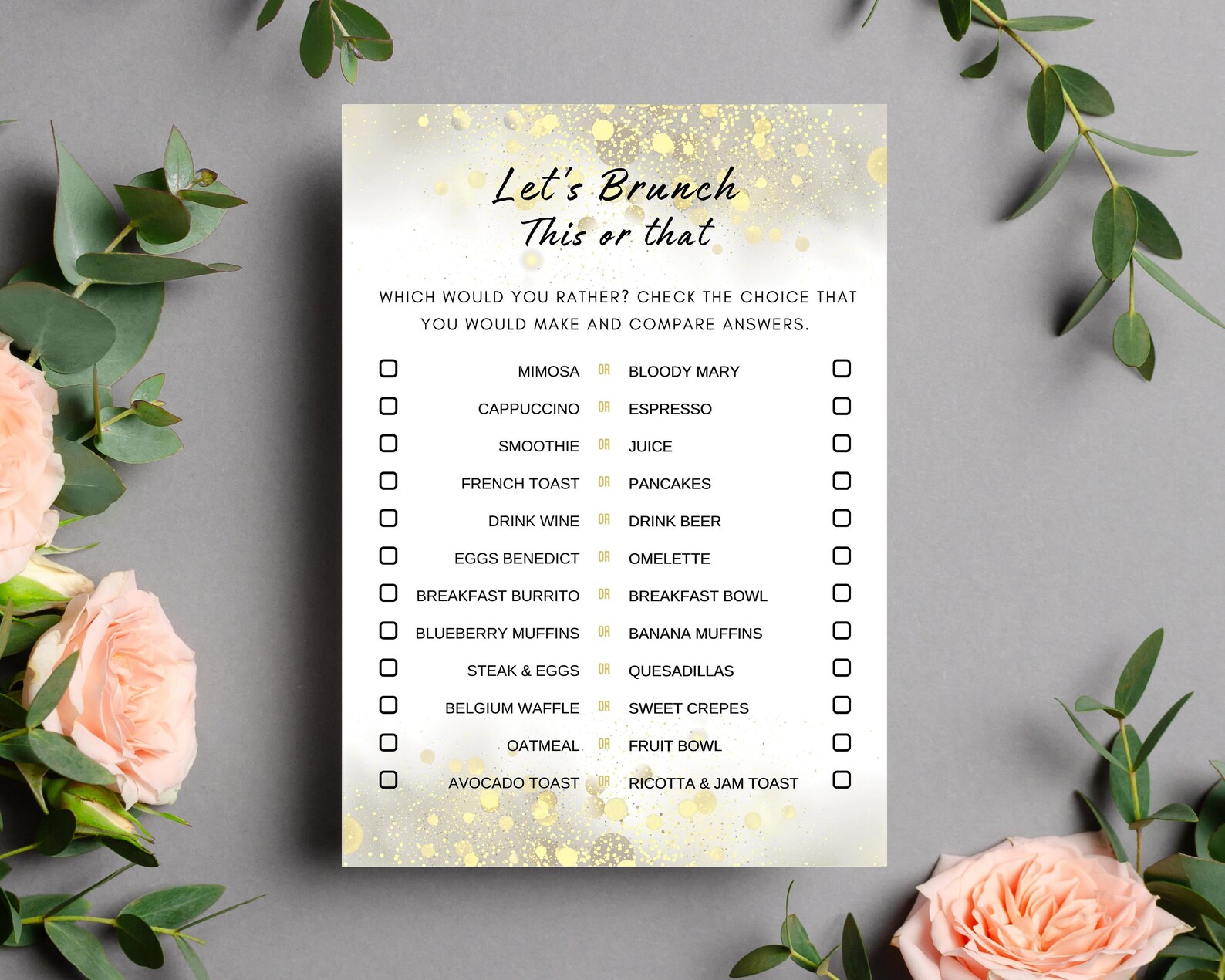 Gold Brunch Party Games, Brunch Games, Bridal Shower Games, Hens Party ...