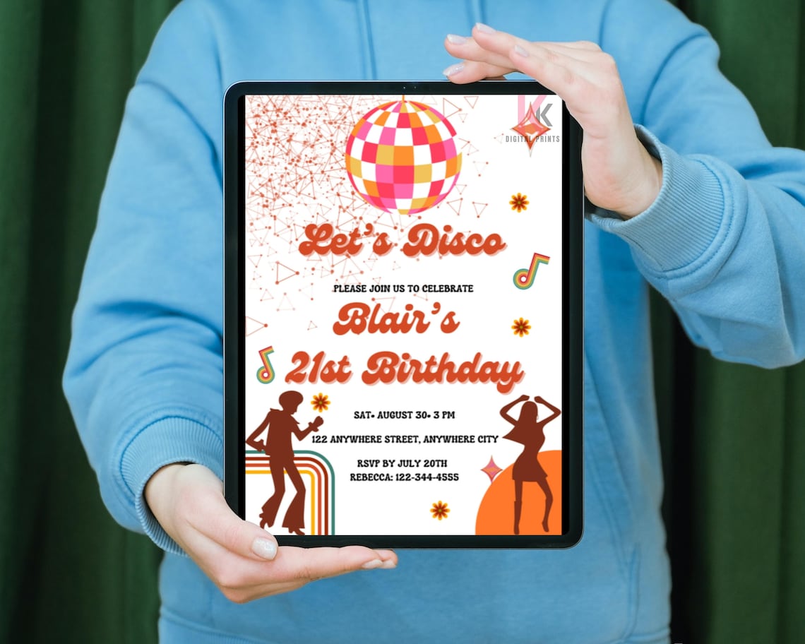 Retro Birthday Party Invitation, Retro Groovy Party Invite, 70s Disco ...