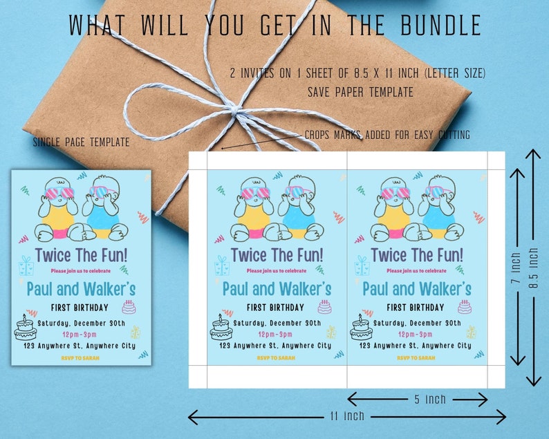 Twice the Fun Birthday Party Invite, Twins Birthday Invite, Twins Party ...