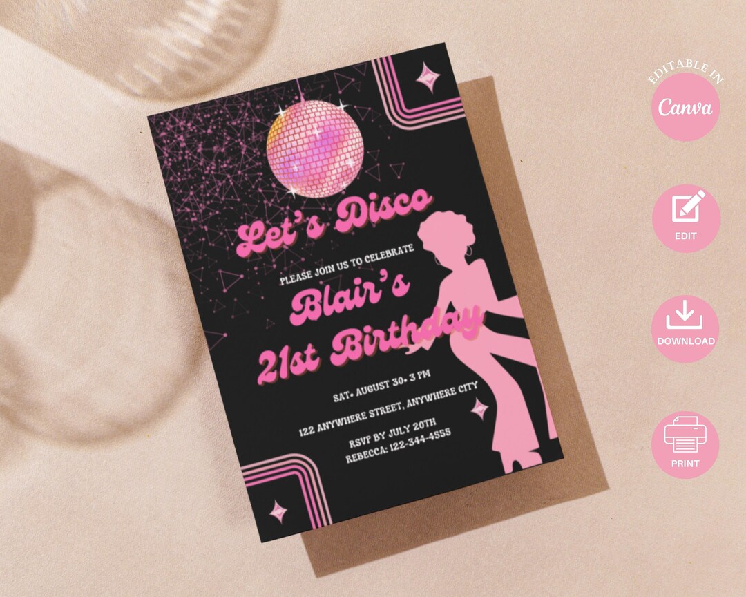 Retro Birthday Party Invitation, Retro Groovy Party Invite, 70s Disco ...