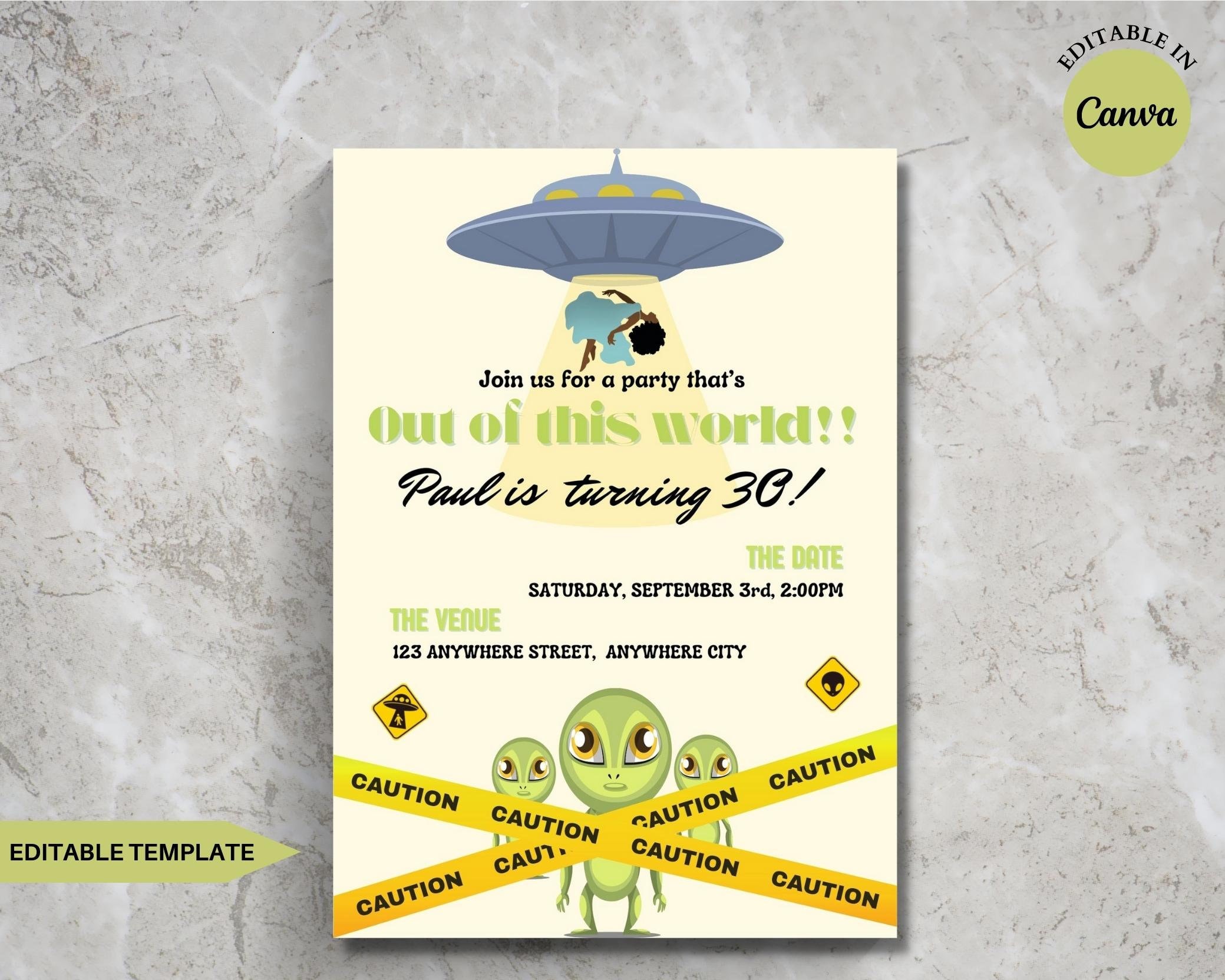 Alien Birthday Party Invitation, Ufo Party, Extra Terrestrial, Area 51 ...