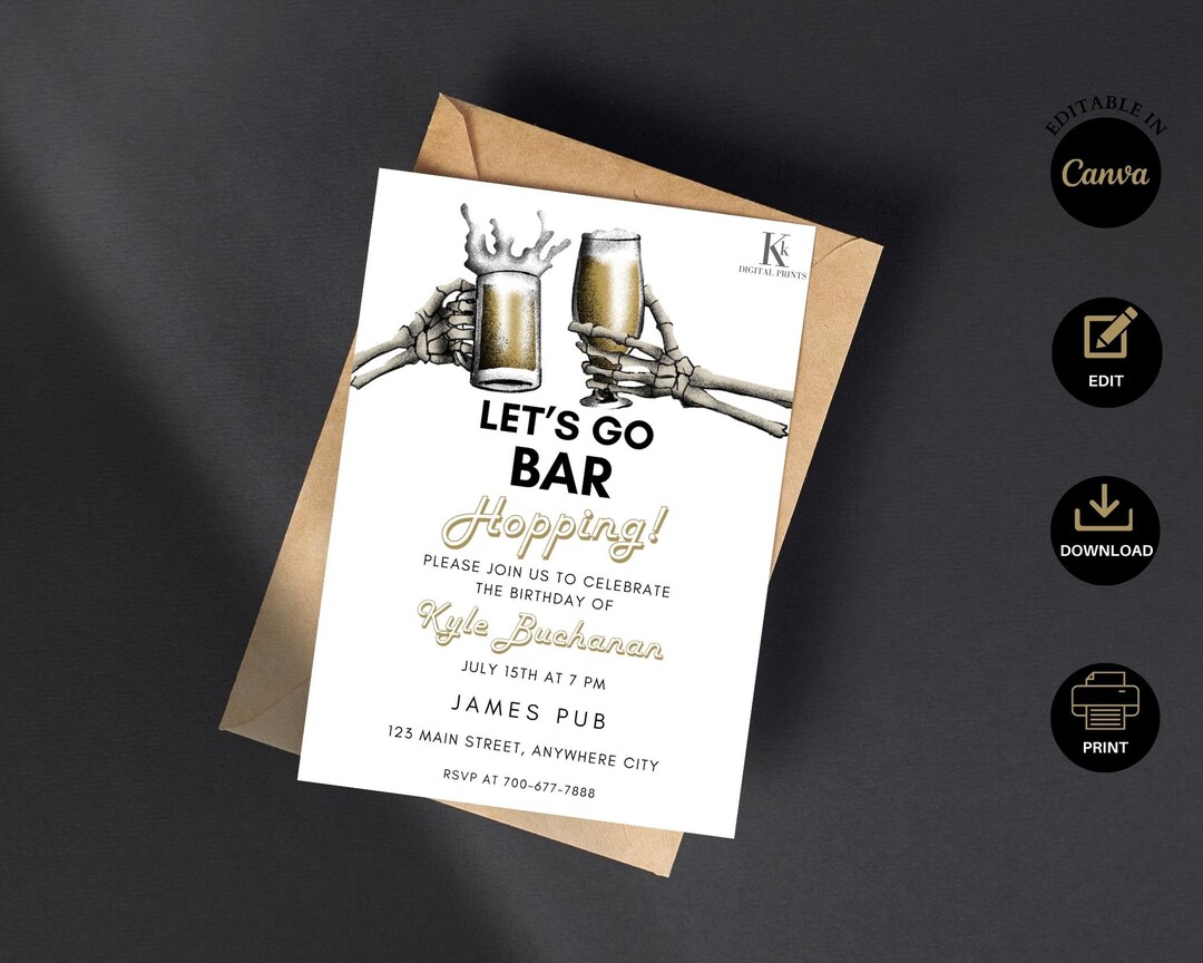 Lets Go Bar Hopping Birthday Party Invitation, Day Drinking, Birthday ...