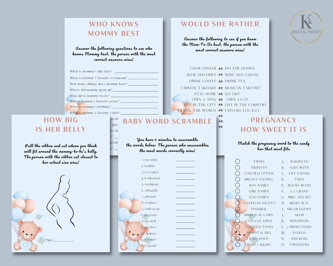 We Can Bearly Wait 10 Baby Shower Games Bundle, Baby Shower Games Package, Printable Games ...