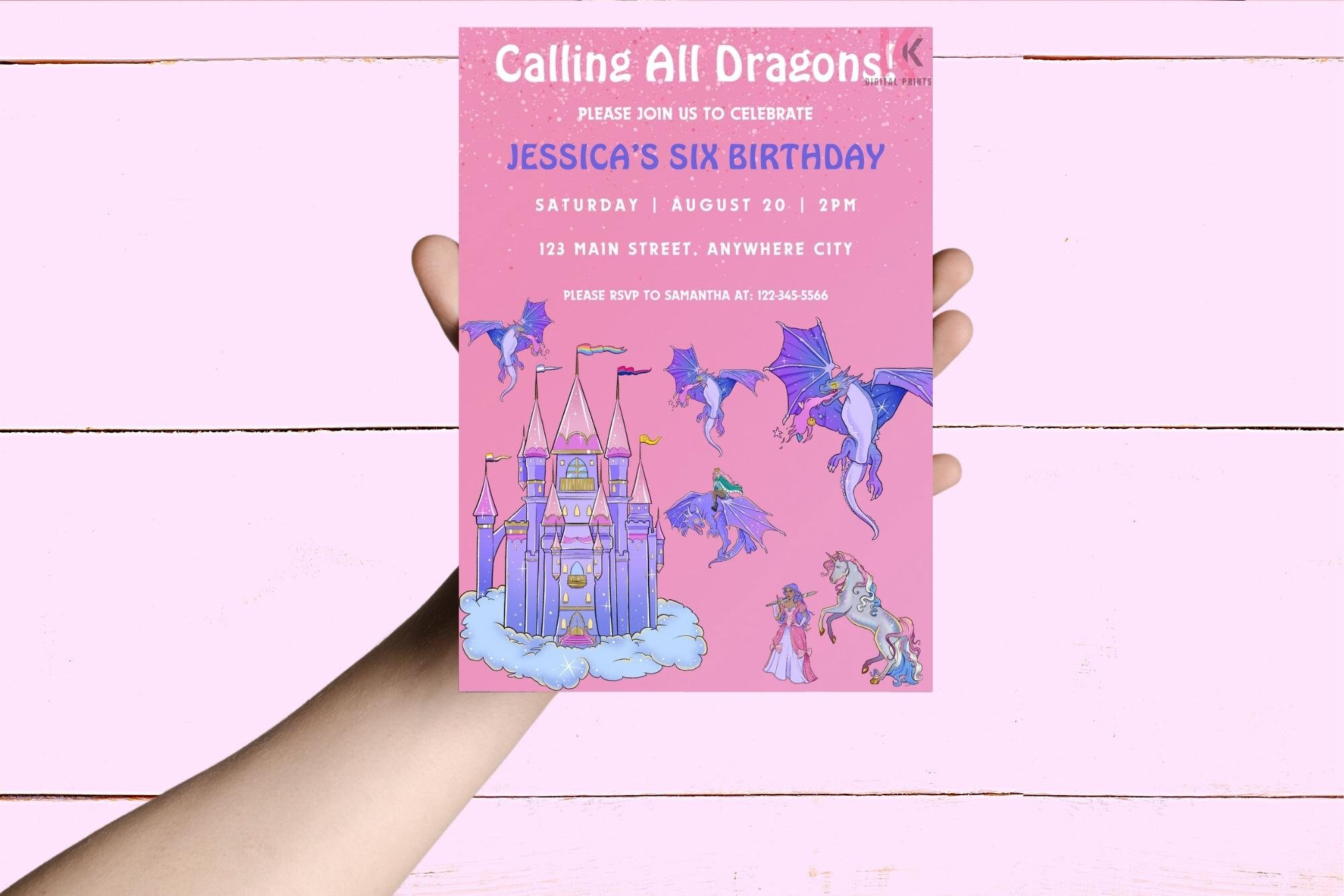 Editable Calling All Dragons Birthday Party Invitation, Cute Dragons ...